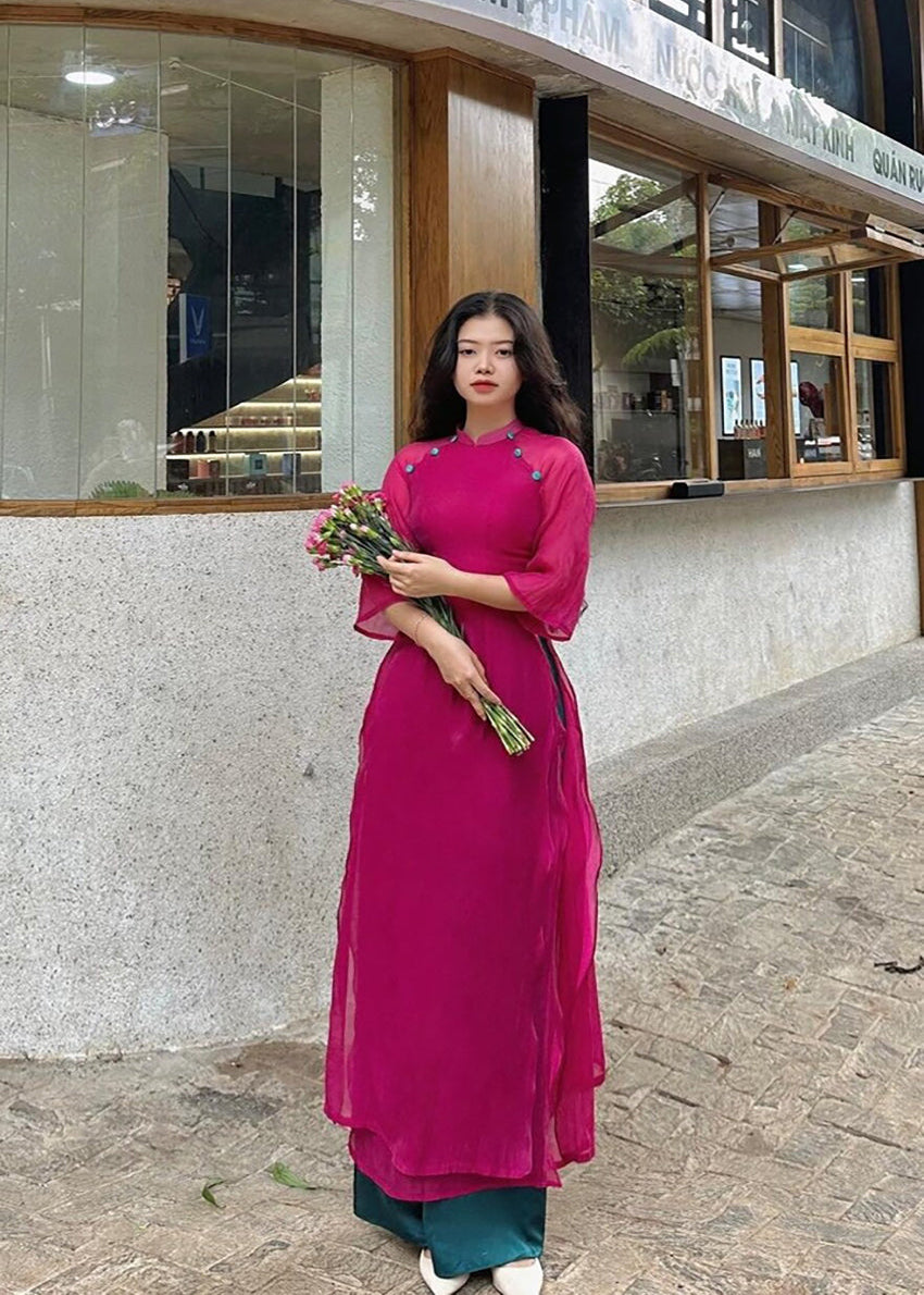 Pink 2 Layers Ao Dai – Tiệm Hoa Mai